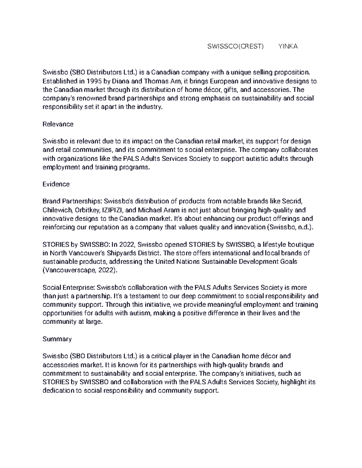 Document 4 - SWISSCO(CREST) YINKA Swissbo (SBO Distributors Ltd.) is a ...