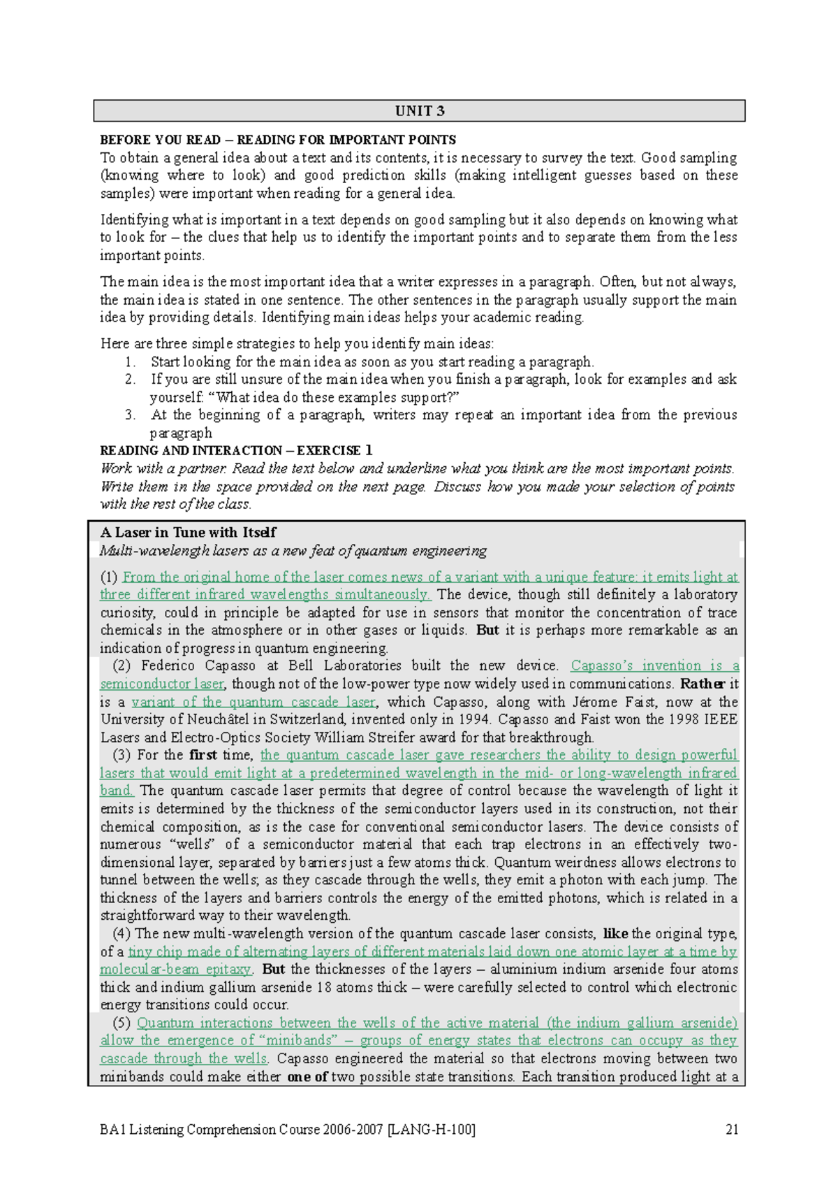 Unit 3 Correction - UNIT 3 BEFORE YOU READ – READING FOR IMPORTANT ...
