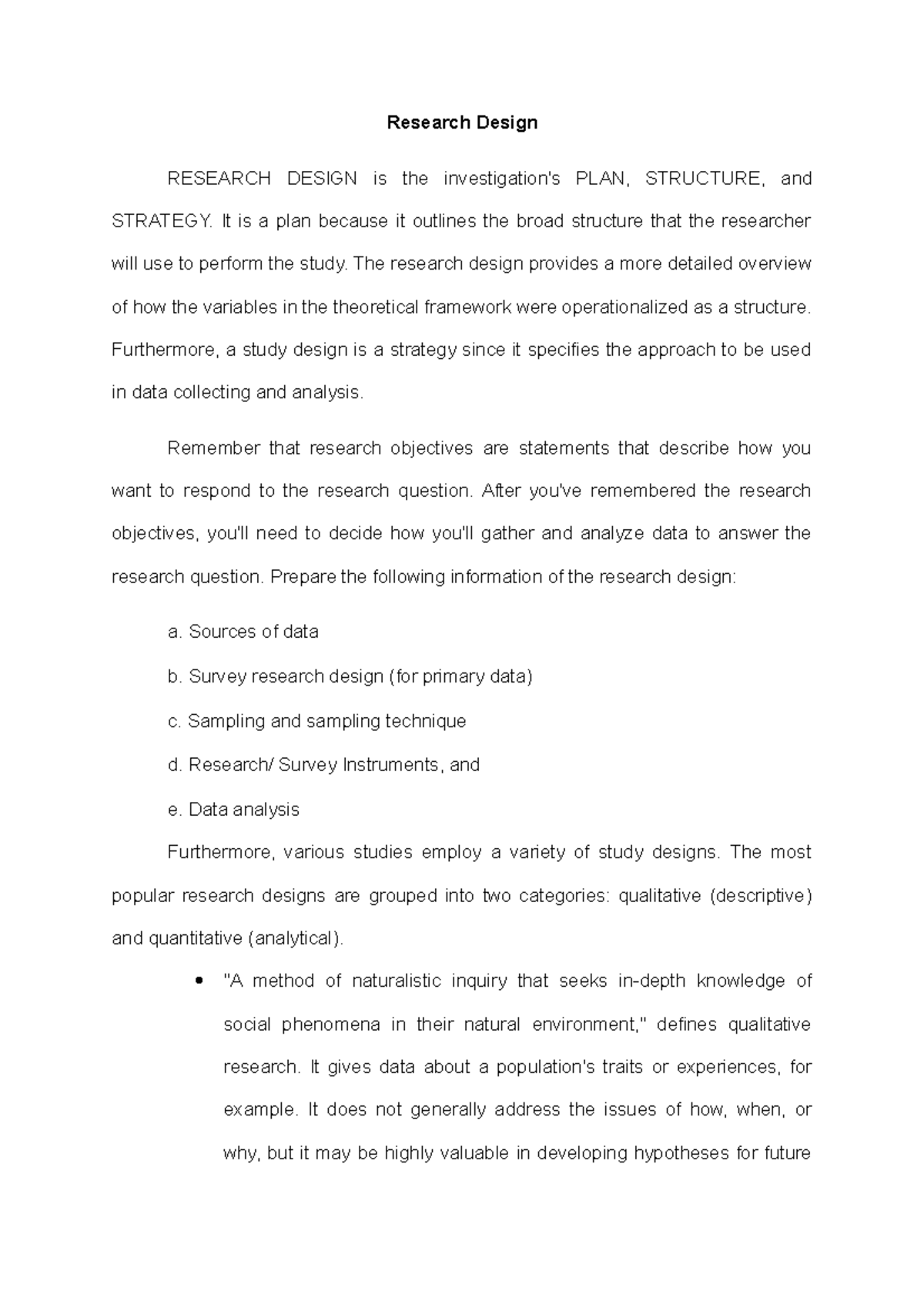 Research Design - Research Design RESEARCH DESIGN is the investigation ...