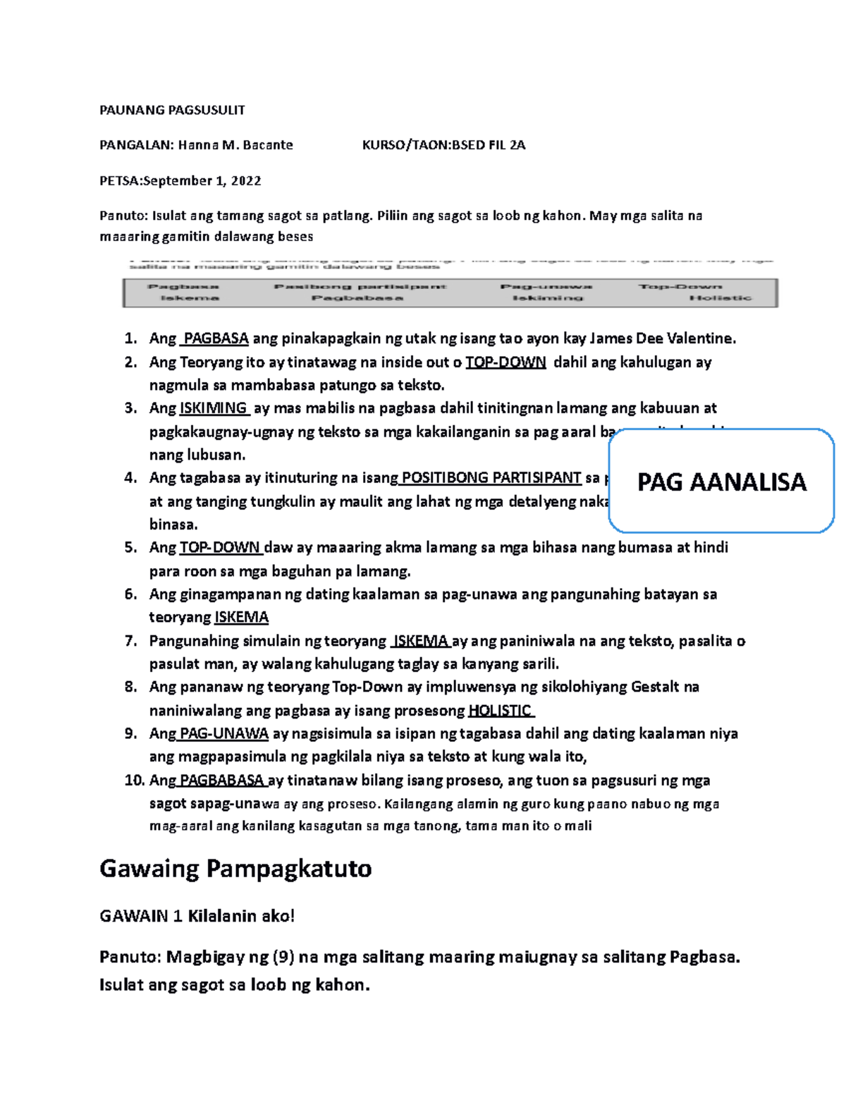 Paunang Pagsusu-WPS Office - PAUNANG PAGSUSULIT PANGALAN: Hanna M ...