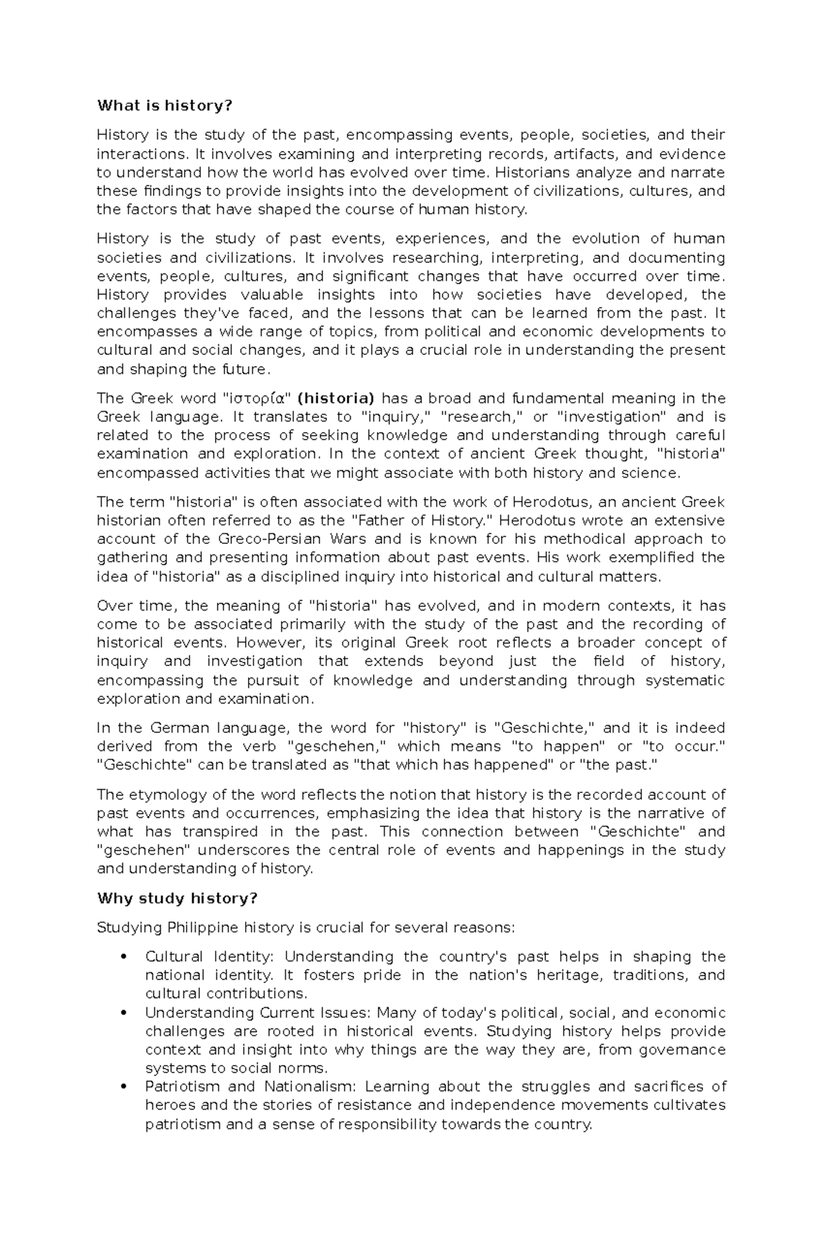 Chapter-1 - CHAPTER 1 RIZAL - What is history? History is the study of ...