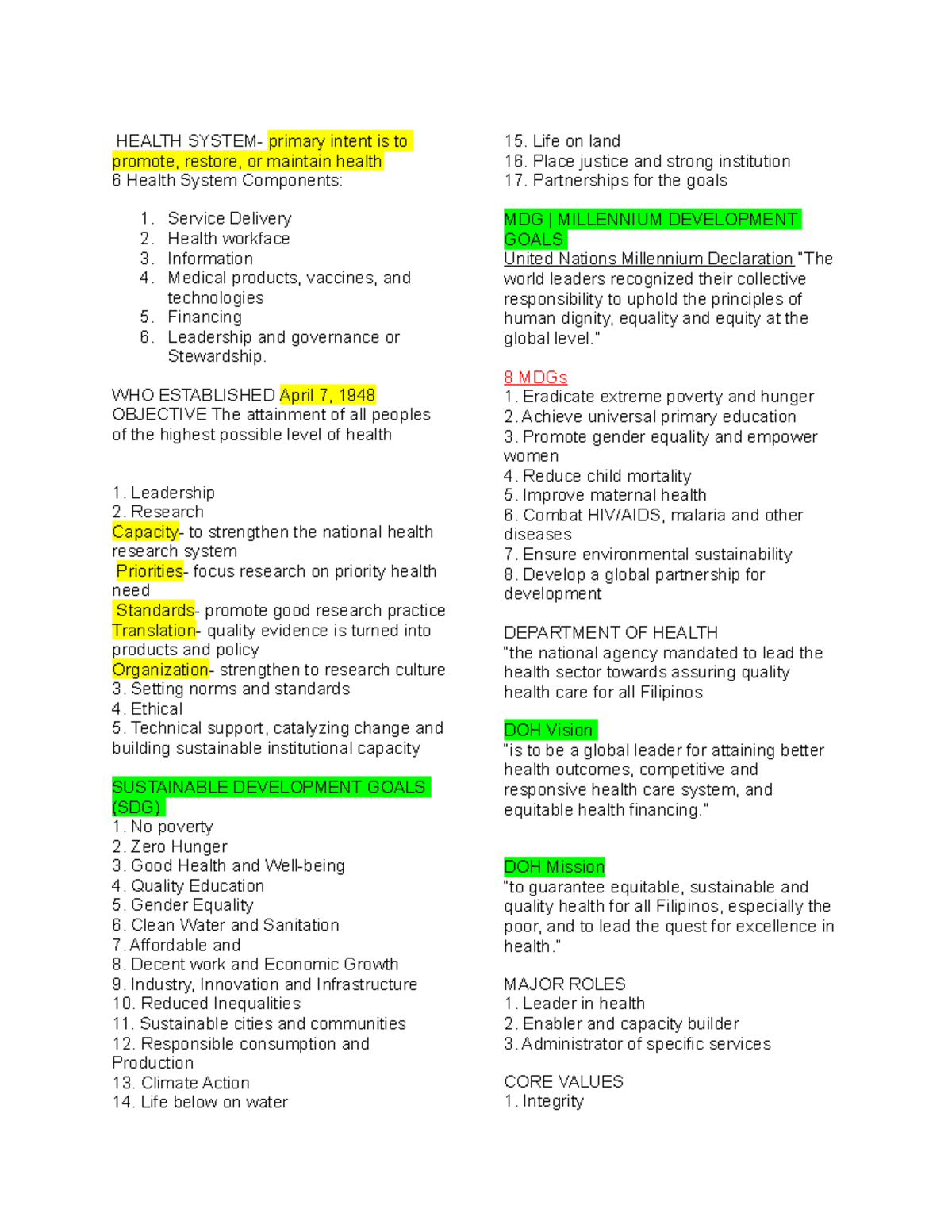 111 - Reviewer - HEALTH SYSTEM- primary intent is to promote, restore ...