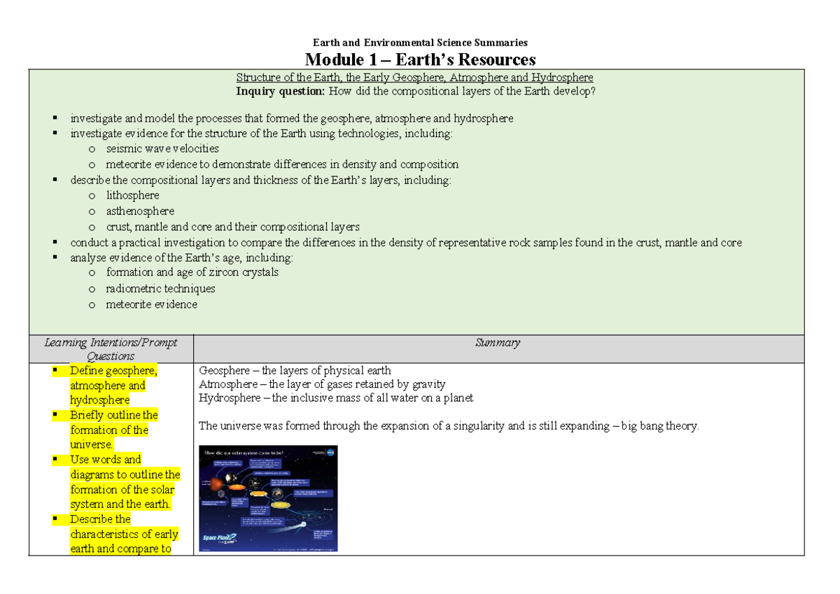 EES Module 1 Summaries - earths resources summary - Earth and ...