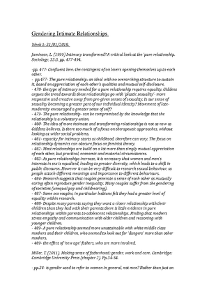 Intimacy, Pure Relationship and Confluent Love - Assignment 1 Overview ...