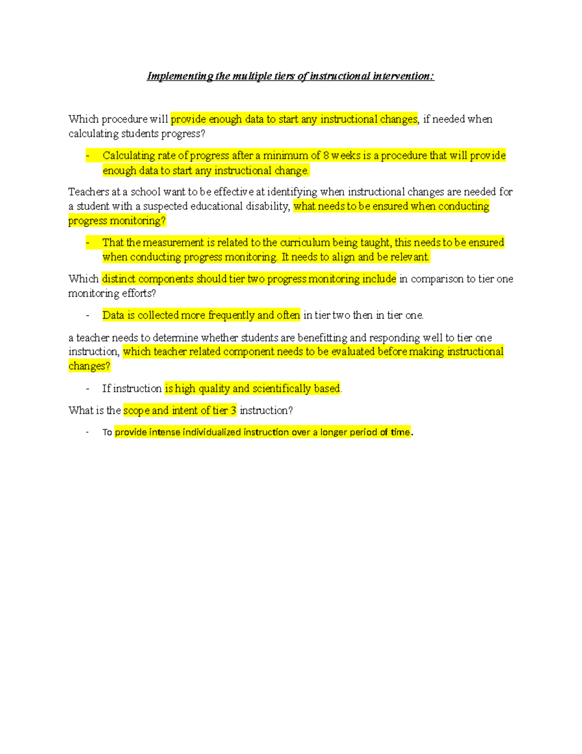 Implementing the multiple tiers of instructional intervention ...