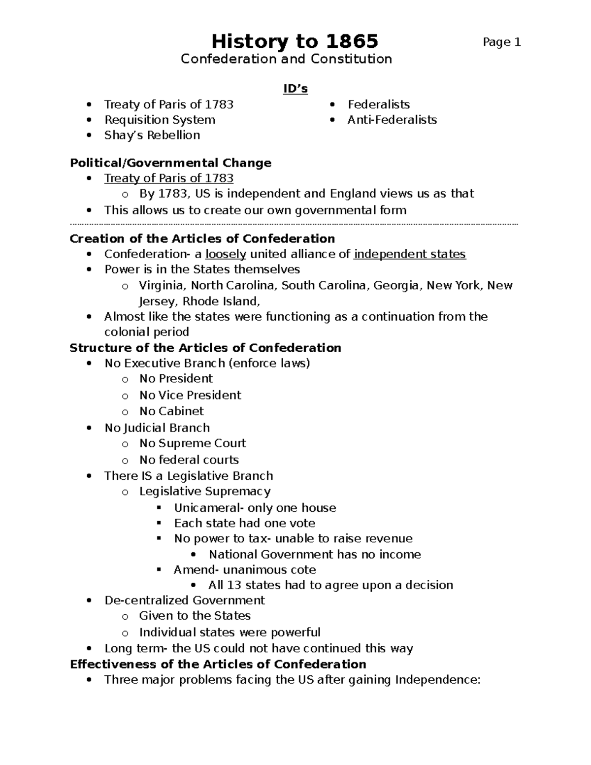 Confederation and Constitution - History to 1865 Page 1 Confederation ...