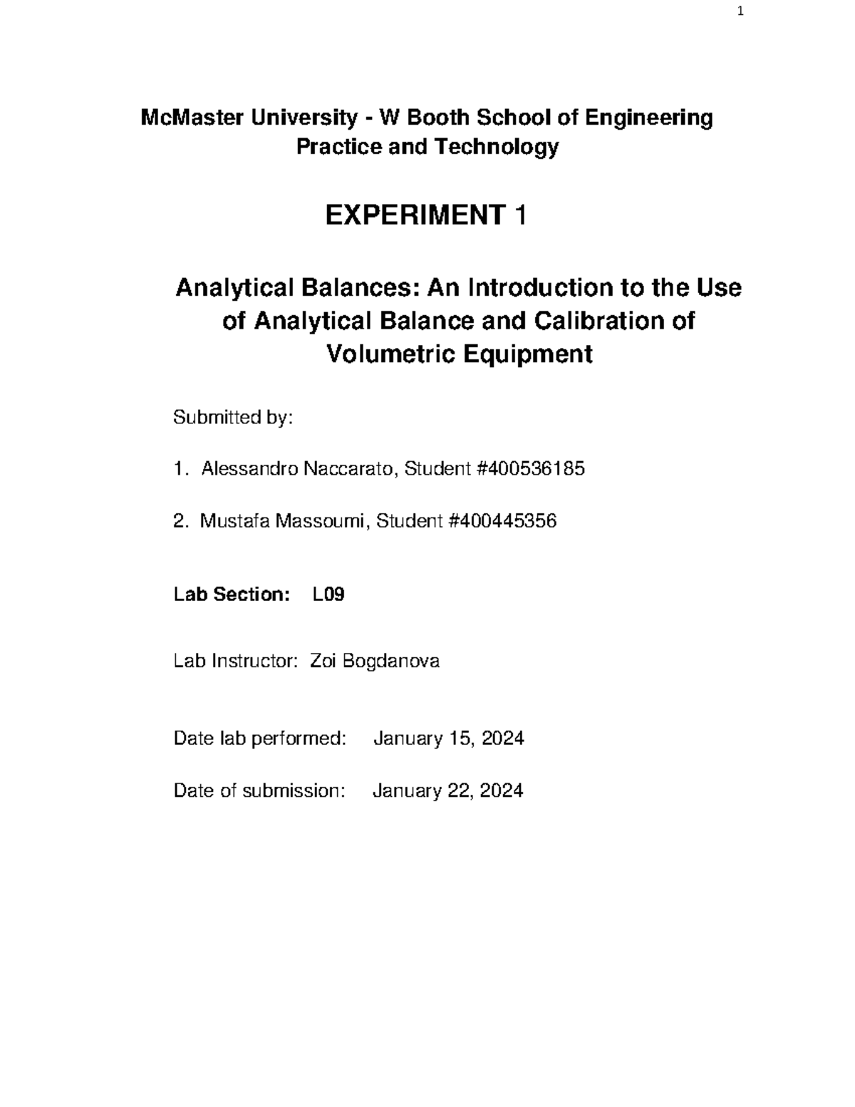 1. Laboratory Techniques Use of the Analytical Balance and to the ...