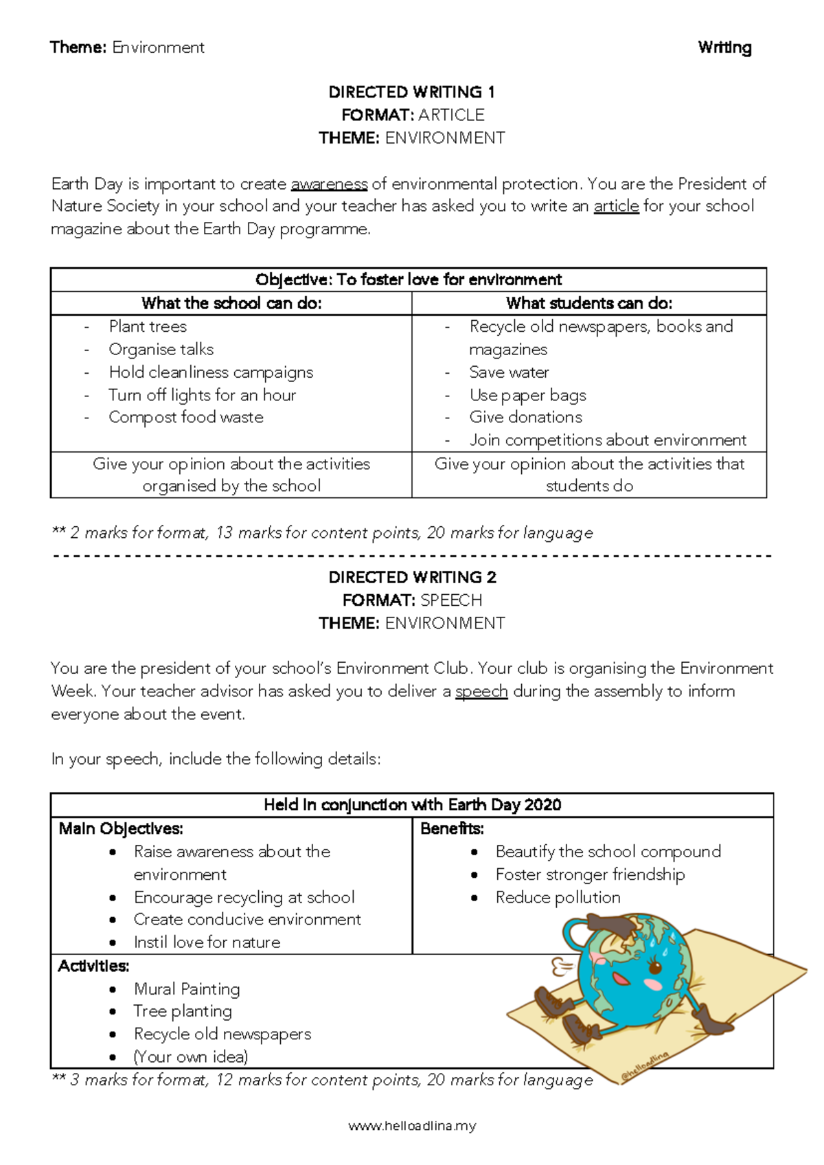 Writing Activity for Earth Day 2020 - Theme: Environment Writing ...