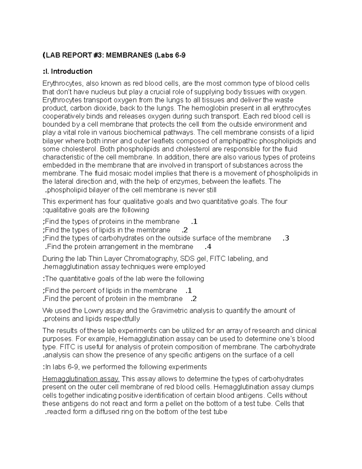 Lab report 3 copy - (LAB REPORT #3: MEMBRANES (Labs 6- : I ...