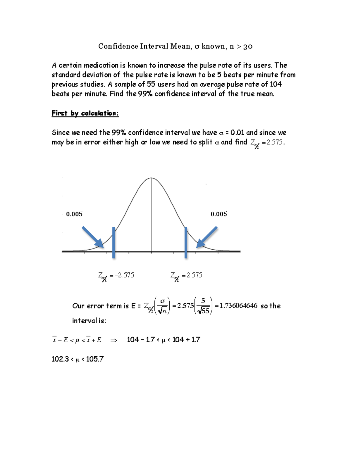 C Int Mean Sigknown - just read - Confidence Interval Mean, Ã known, n ...