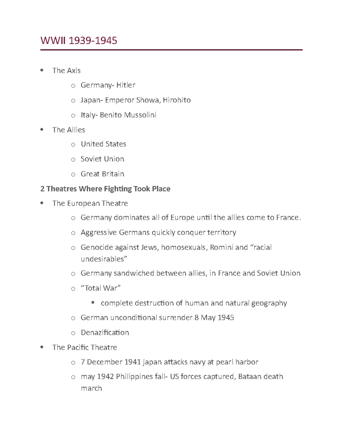 HUM lecture 1- WWII - Prof Gault - WWII 1939-1945 The Axis o Germany ...