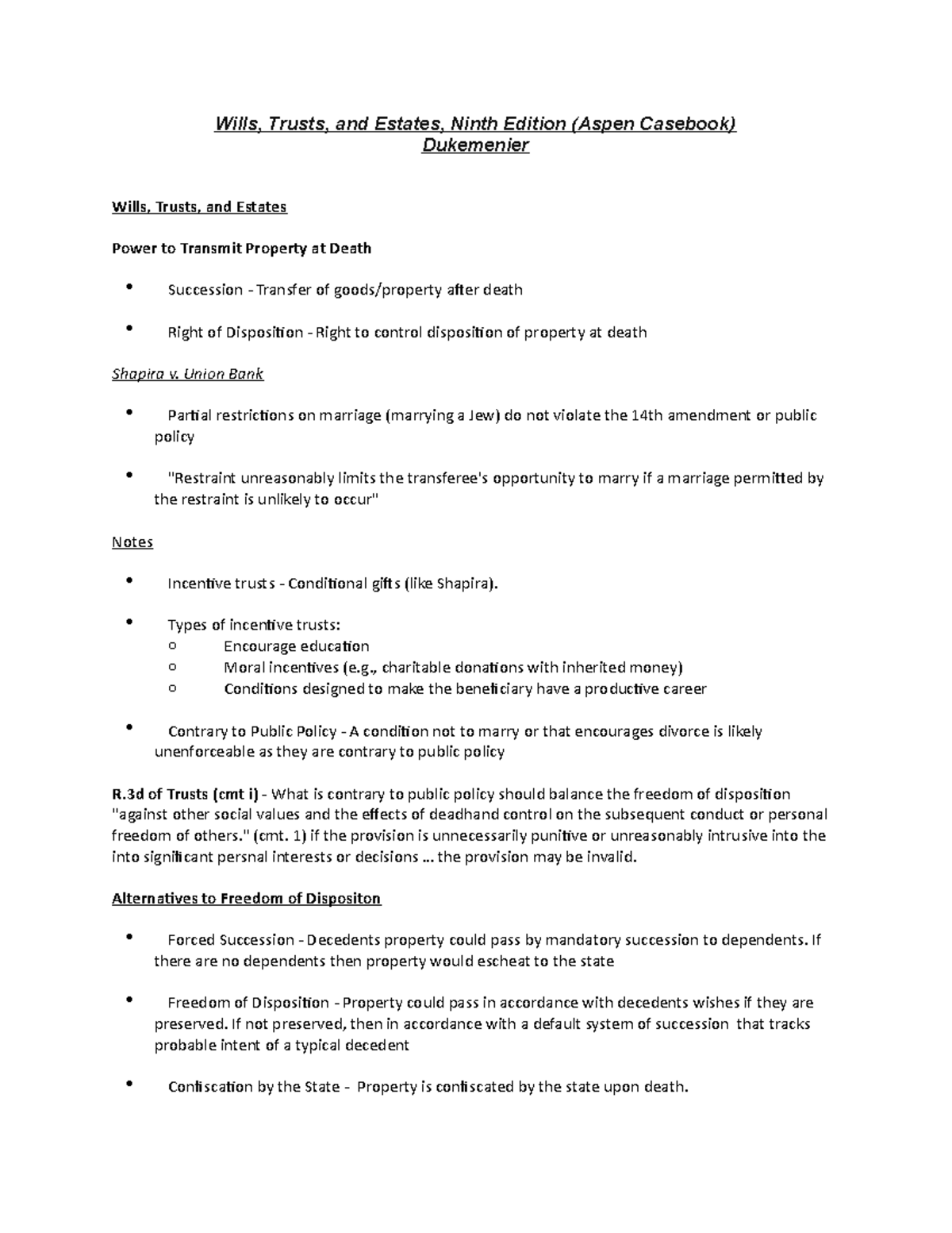 Sample T&E Outline - Duke. 9th Edition - Wills, Trusts, and Estates ...