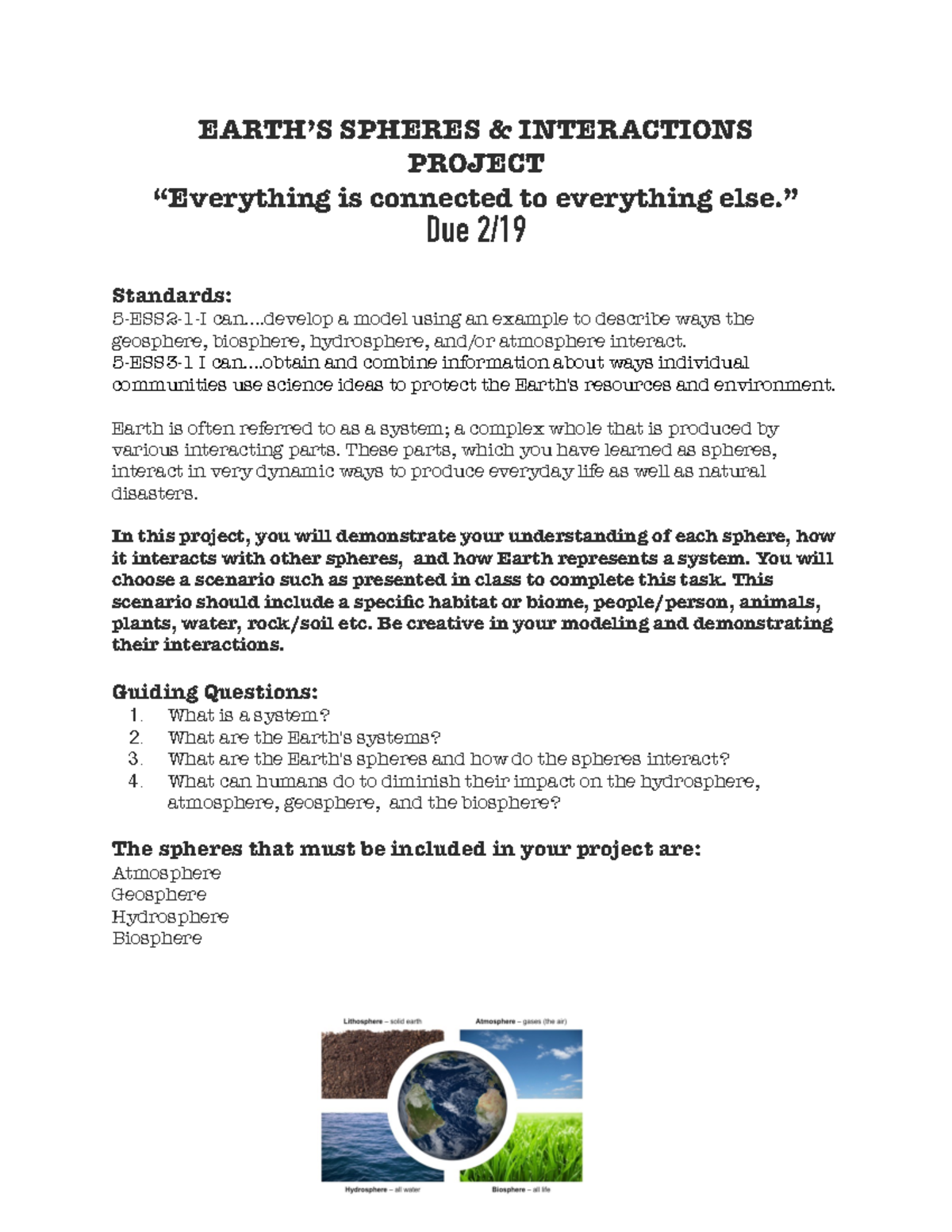 Earths-Spheres-Project - EARTH’S SPHERES & INTERACTIONS PROJECT ...