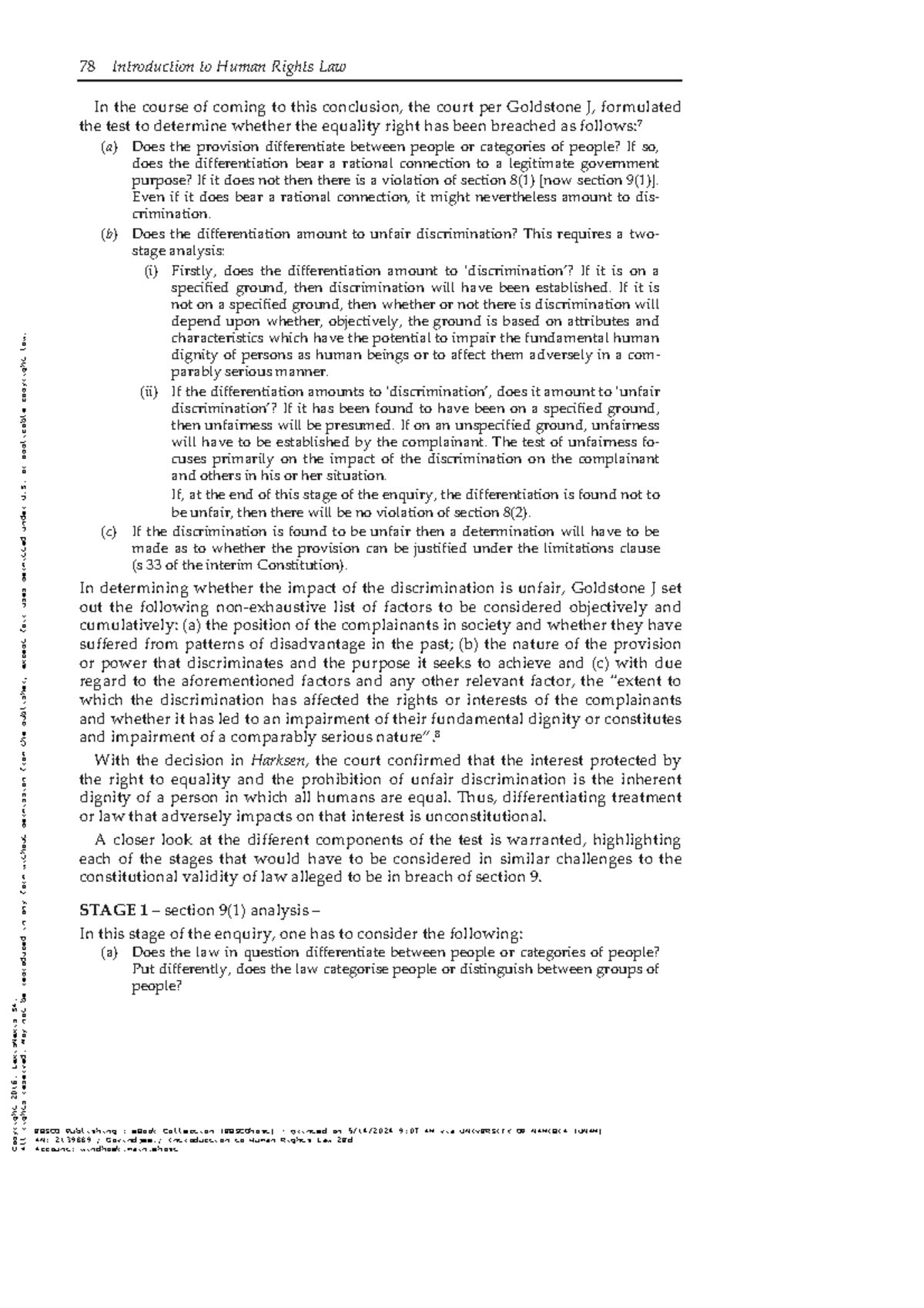 The test to determine whether the equality right has been breached ...