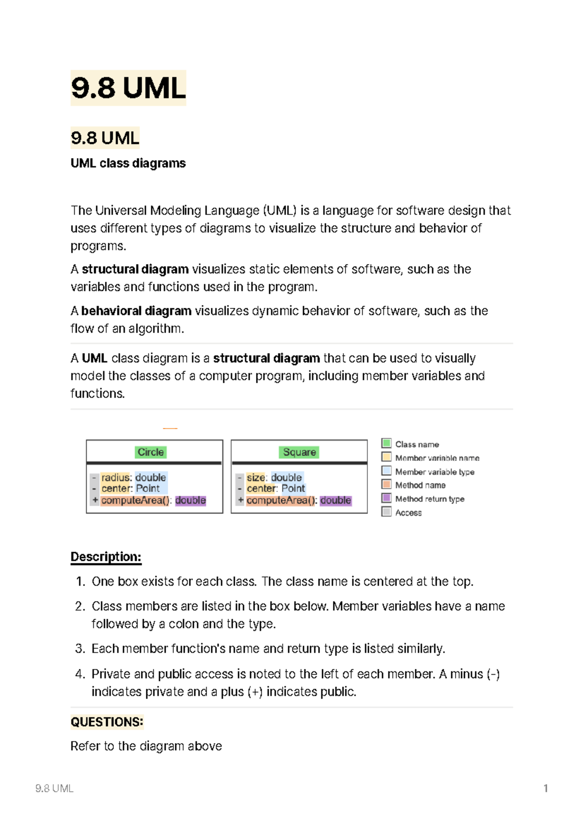 9.8 UML class diagrams - 9 UML 1 9 UML 9 UML UML class diagrams The ...