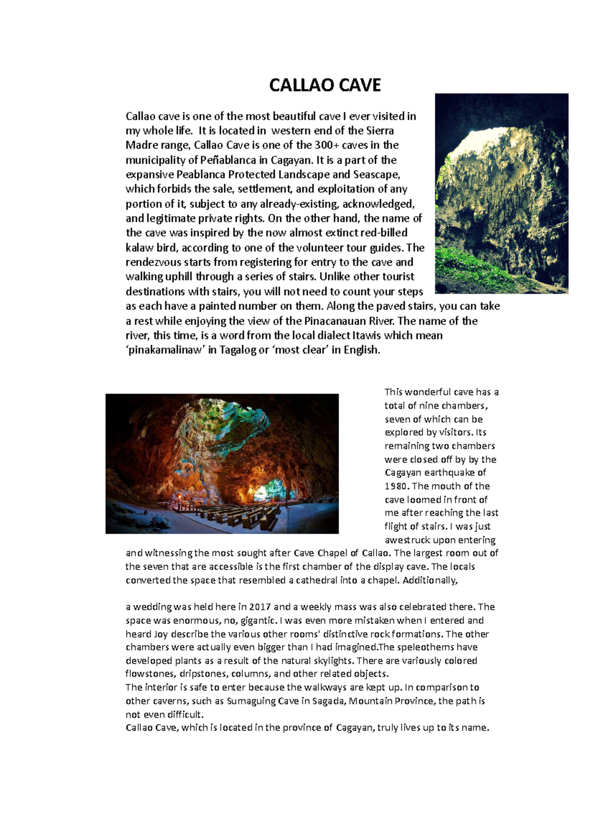 Callao-CAVE - History - CALLAO CAVE Callao cave is one of the most ...