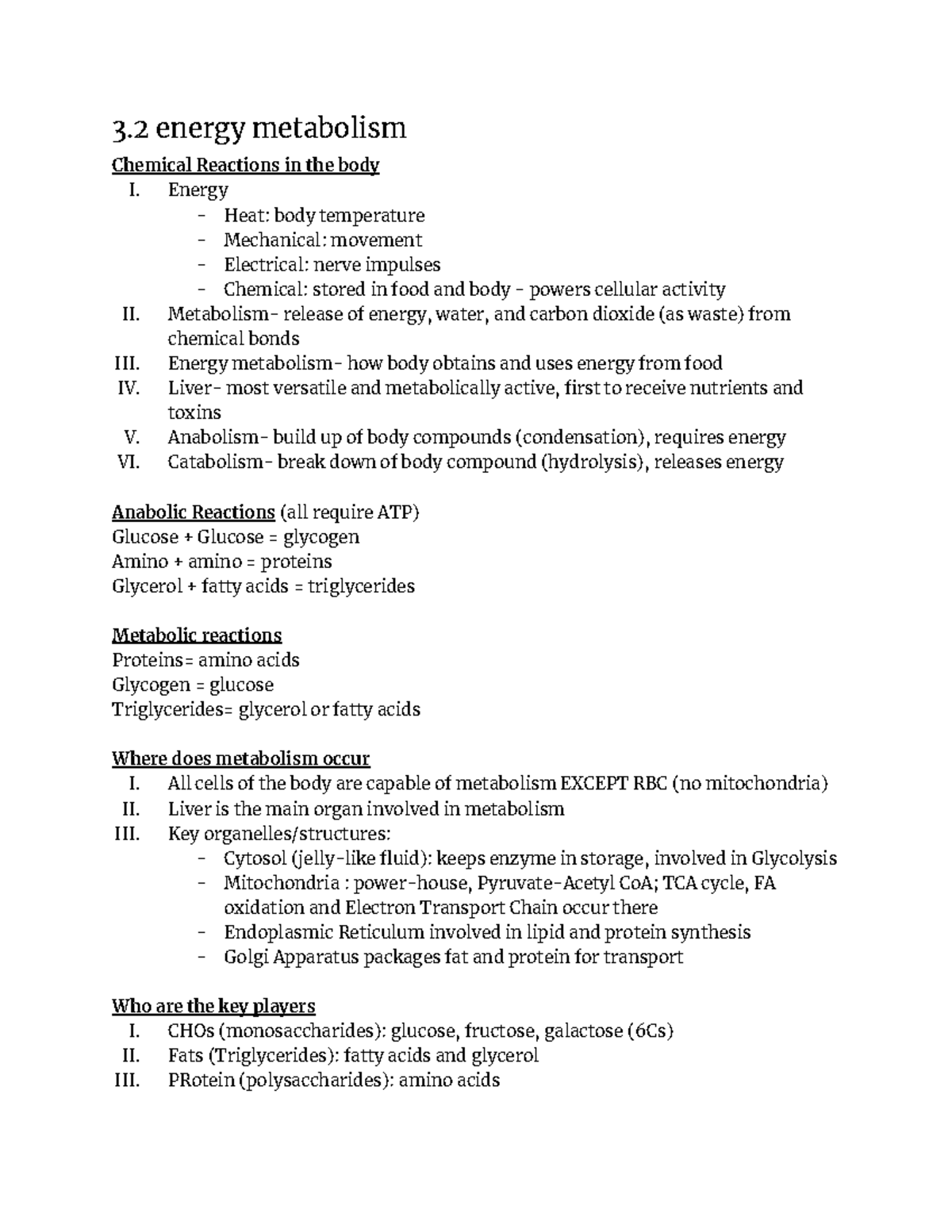 March nutrition notes - 3 energy metabolism Chemical Reactions in the ...