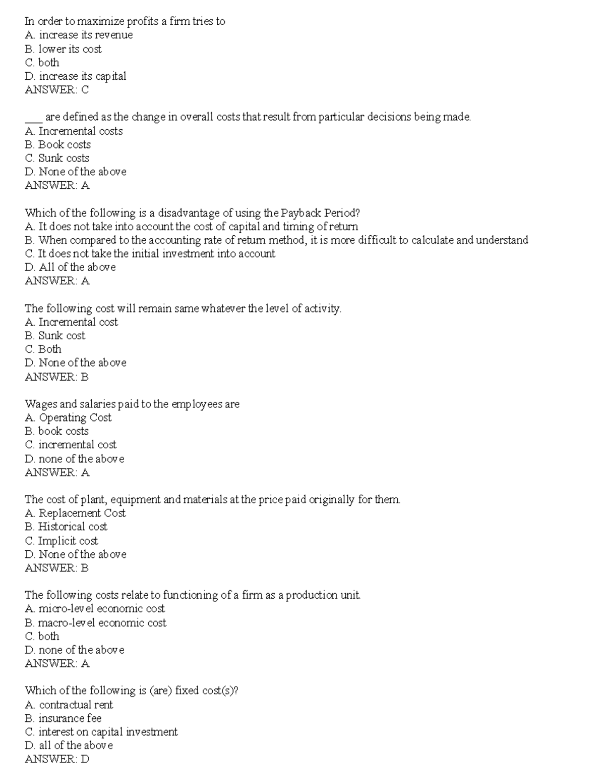 BCA Economics ESA MCQ 1st Sem - In order to maximize profits a firm ...
