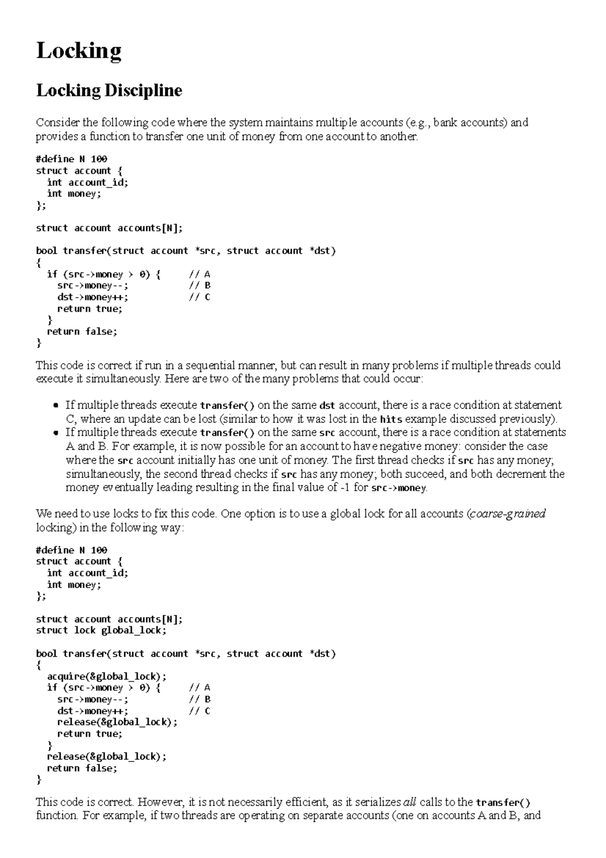 L22 Operating Systems Locking Locking Discipline Consider The Following Code Where The