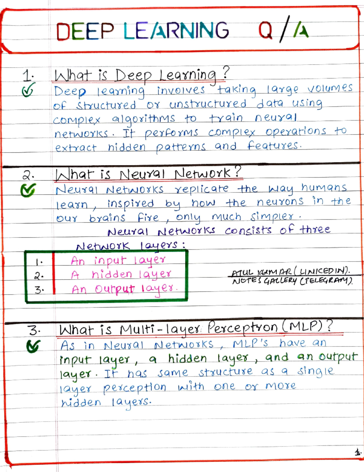 DEEP Learning for exam - Deep Learning - Studocu