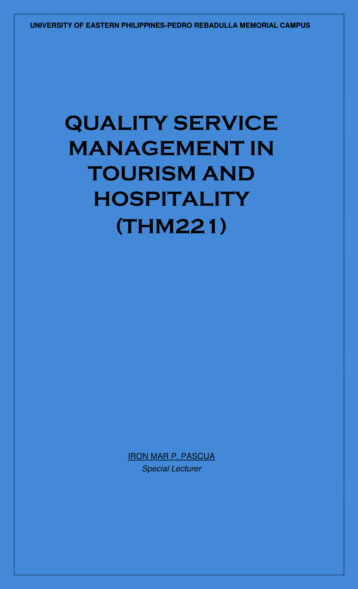 Thm211 - This subject is for Hospitality Management in 3rd year ...