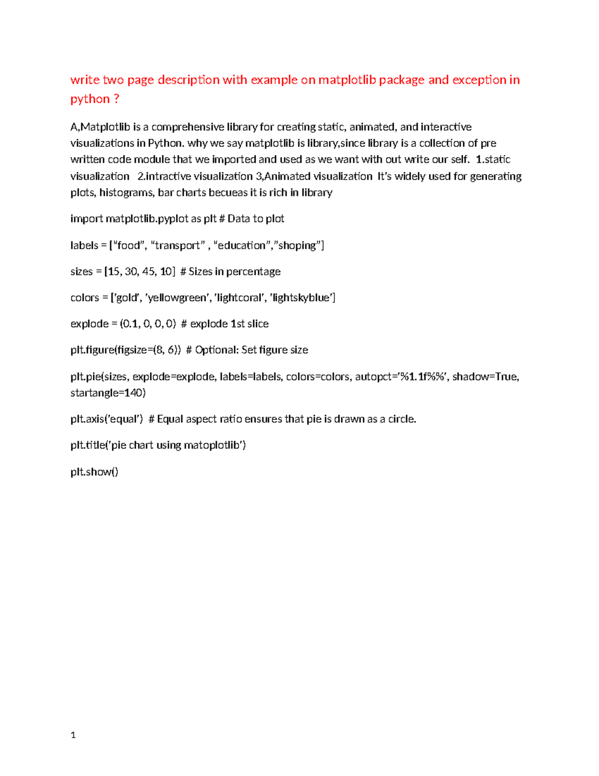 Python indiv assignment - write two page description with example on matplotlib package and ...