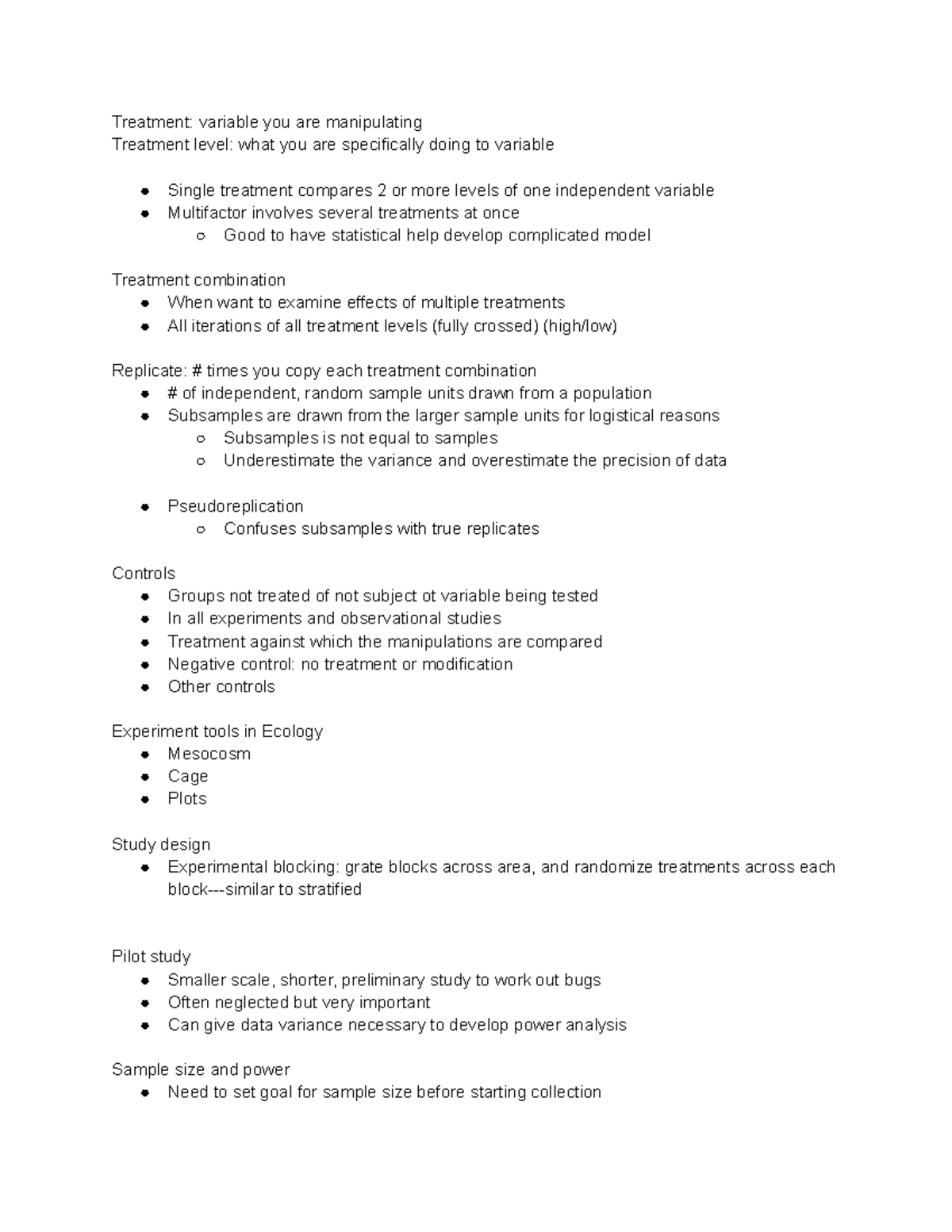 Manipulative Experiments - Treatment: variable you are manipulating ...