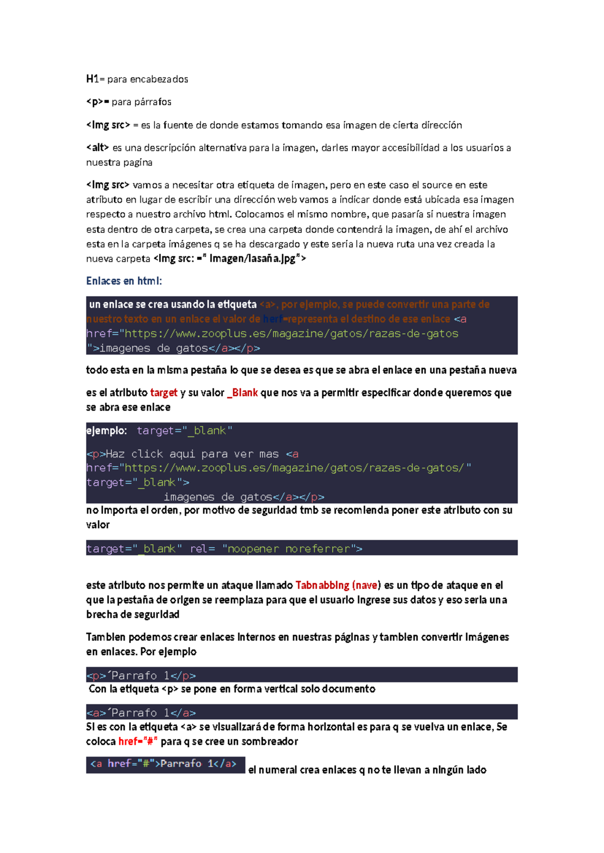 Pasos para explicar comandos en html - H1= para encabezados = para ...