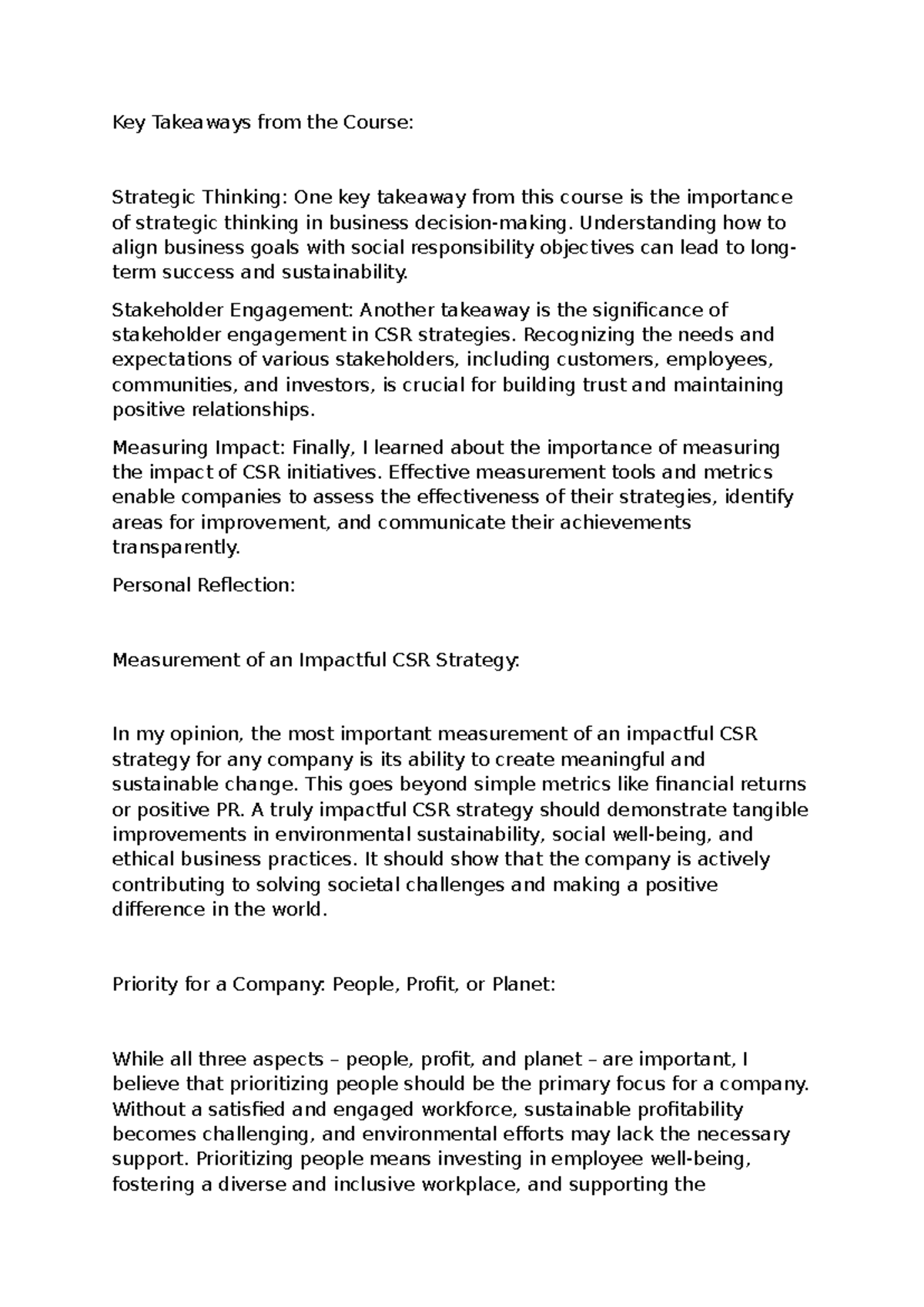 Video check in - None - Key Takeaways from the Course: Strategic ...