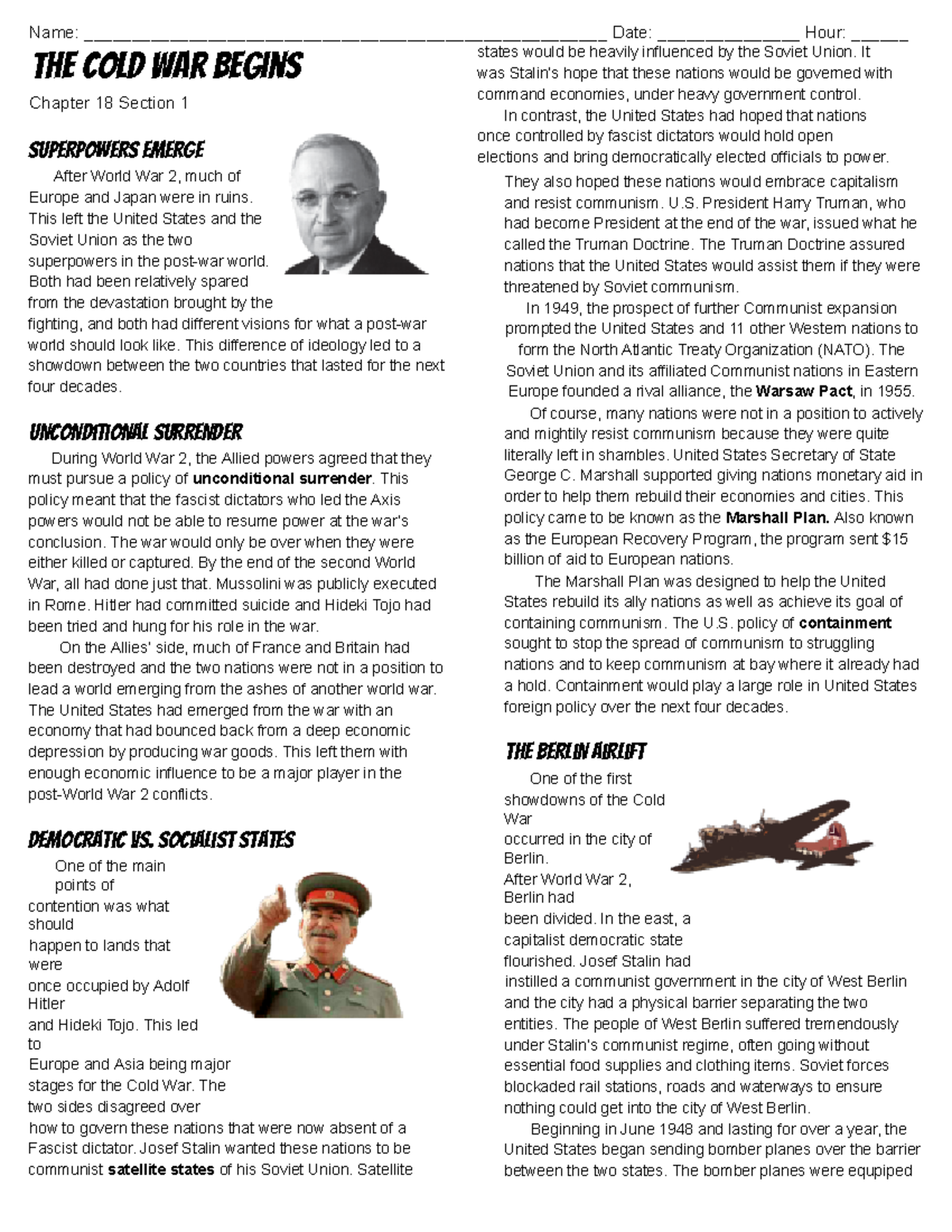 The Cold War Begins and the Cuban Missile Crisis - Name: - Studocu