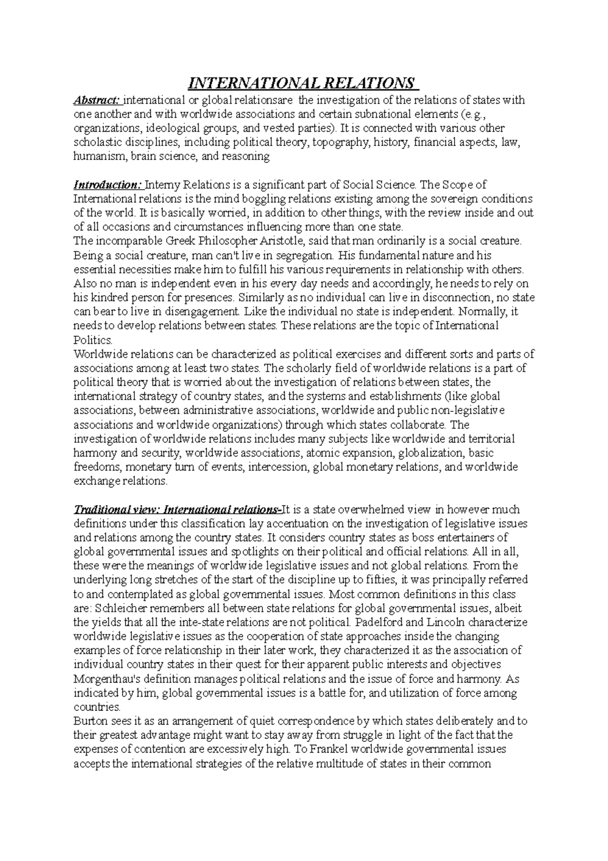 International relations - INTERNATIONAL RELATIONS Abstract ...