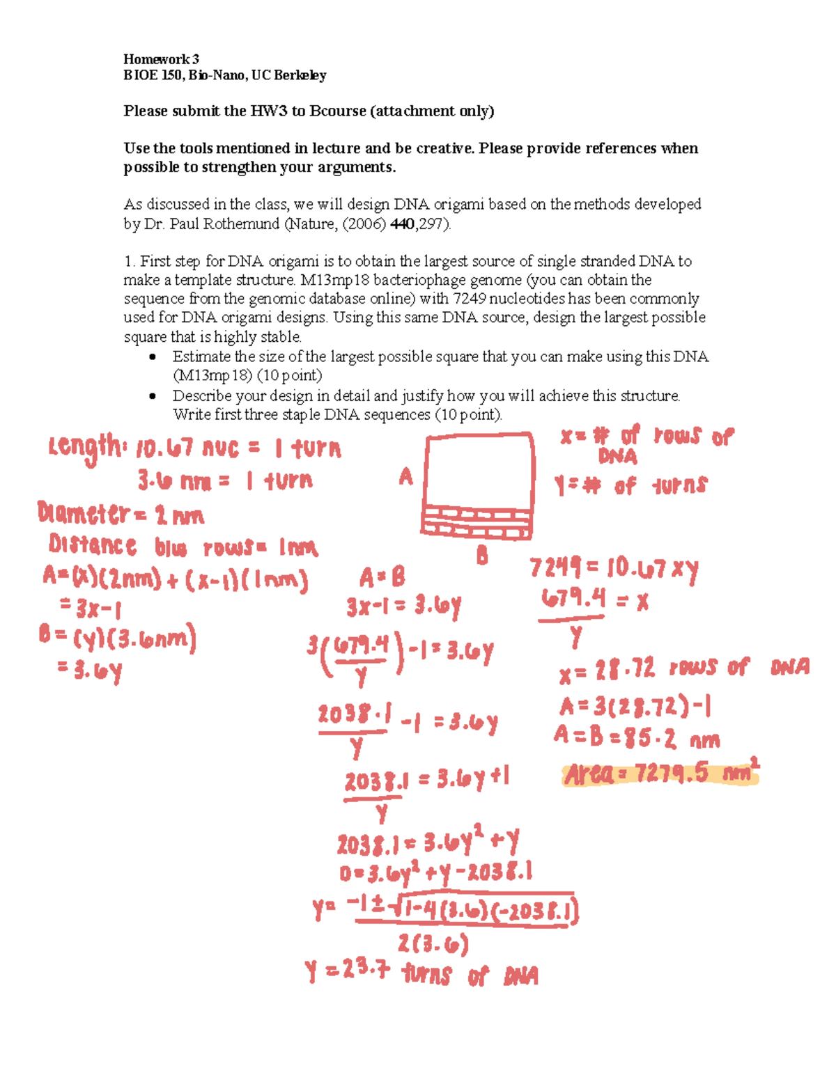HW3-BIOE150 - Professor Seung-Wuk Lee - Homework 3 BIOE 150, Bio-Nano ...