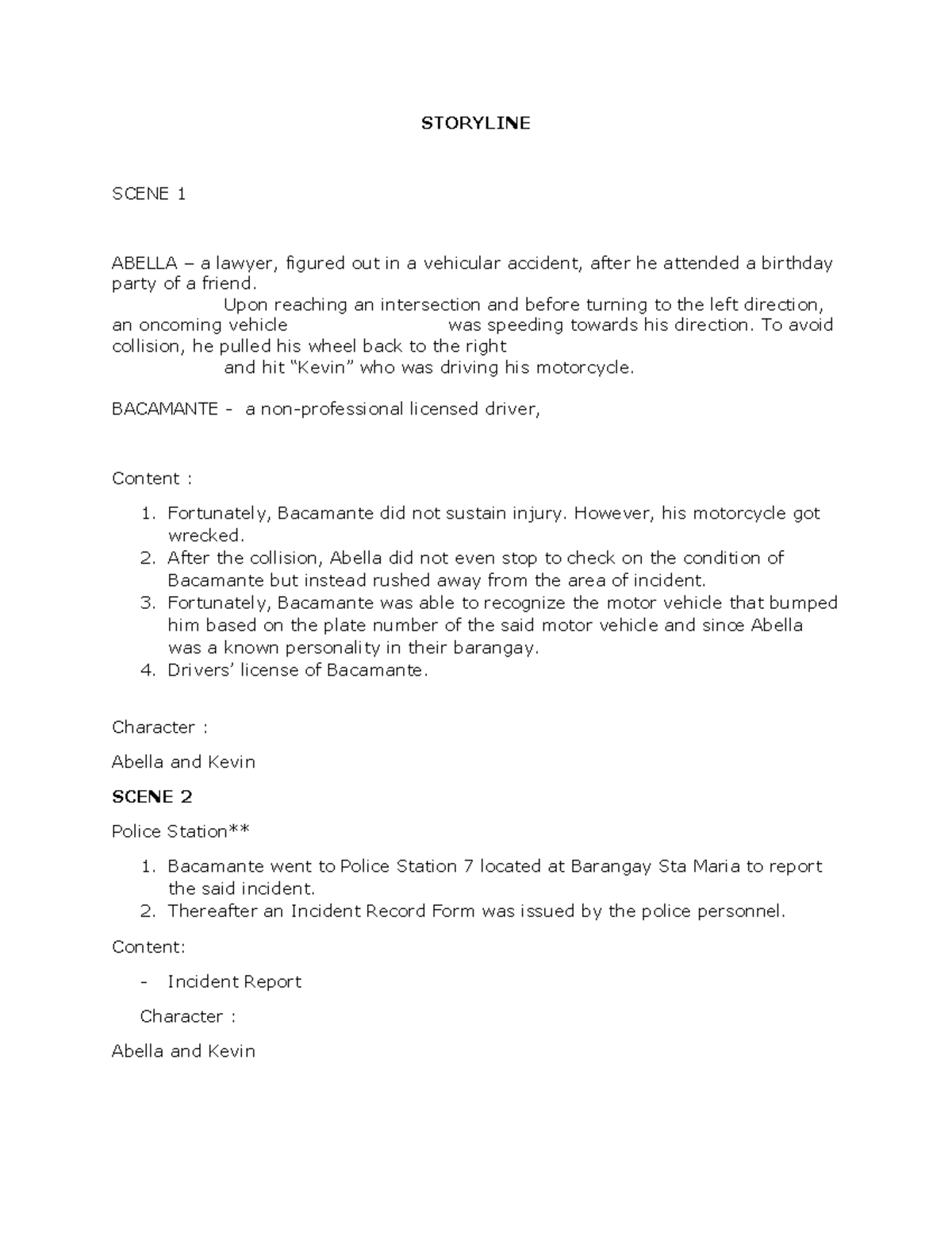 Storyline-ADR - Notes - STORYLINE SCENE 1 ABELLA – a lawyer, figured ...