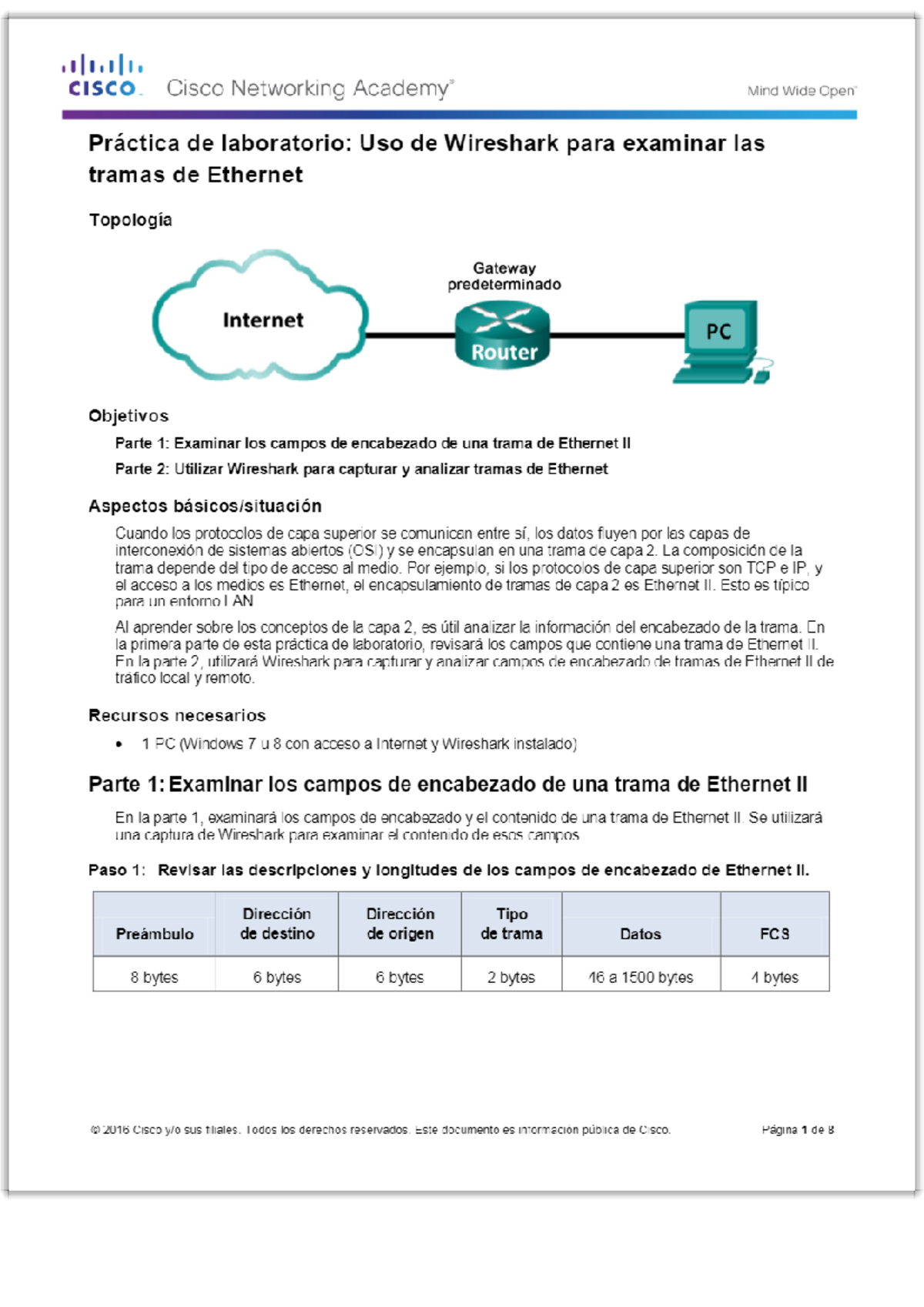 Práctica de laboratorio Uso de Wireshark para examinar las tramas de Ethernet - PDF Descargar ...