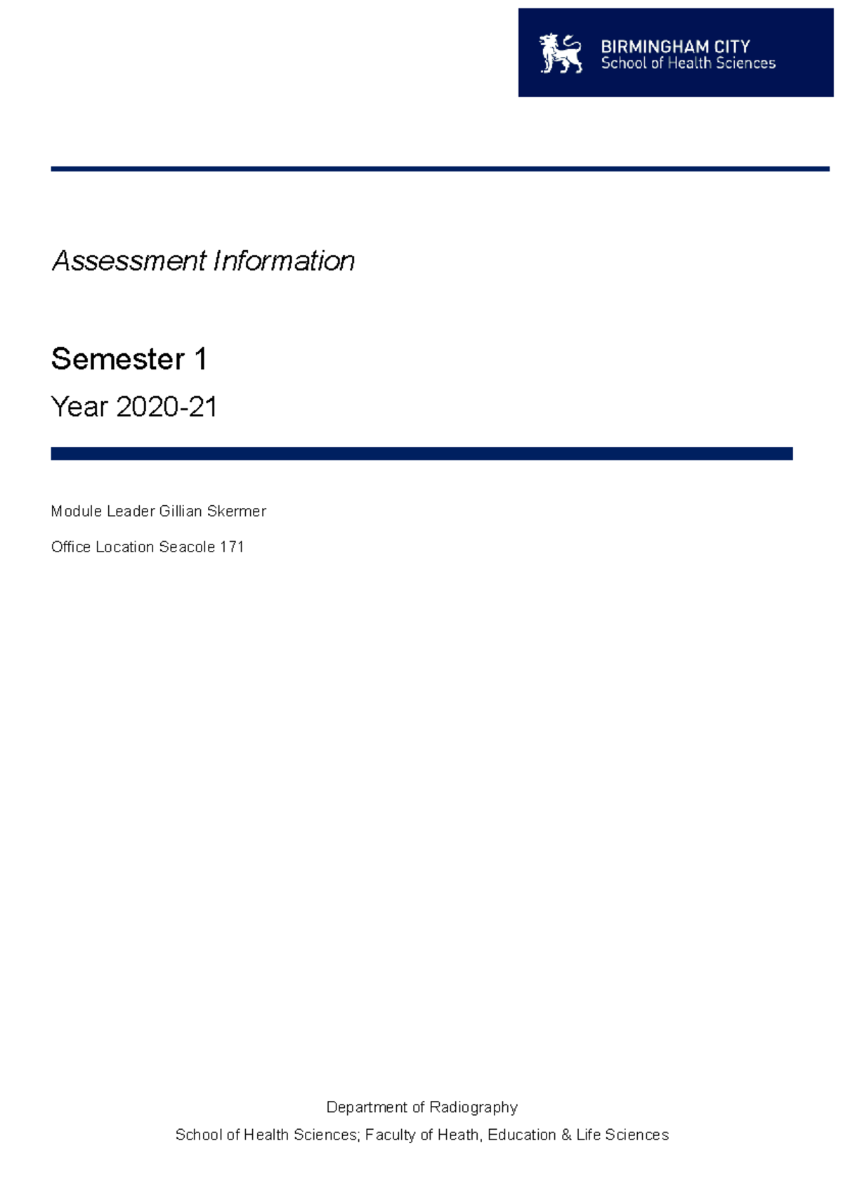 Module Assessment Information Document 2020 - Assessment Information ...