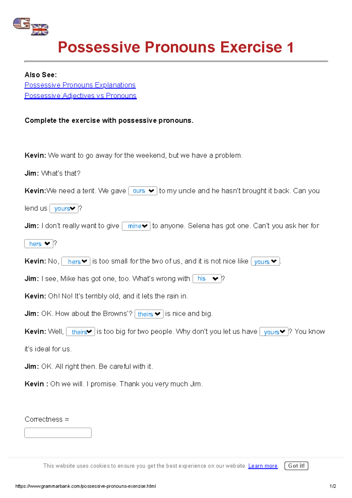 Possessive Pronouns Exercises answer - grammarbank/possessive-pronouns ...