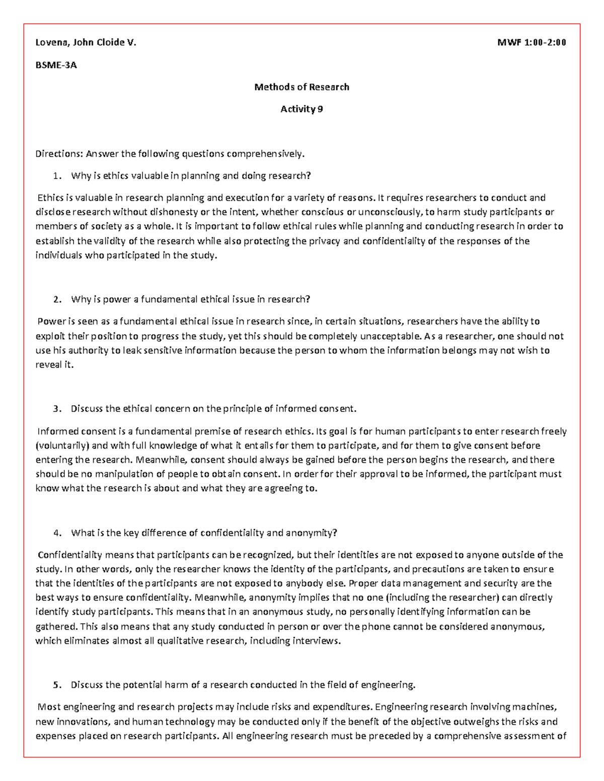 Methods of Research Activity 9 - Lovena, John Cloide V. MWF 1:00-2 ...