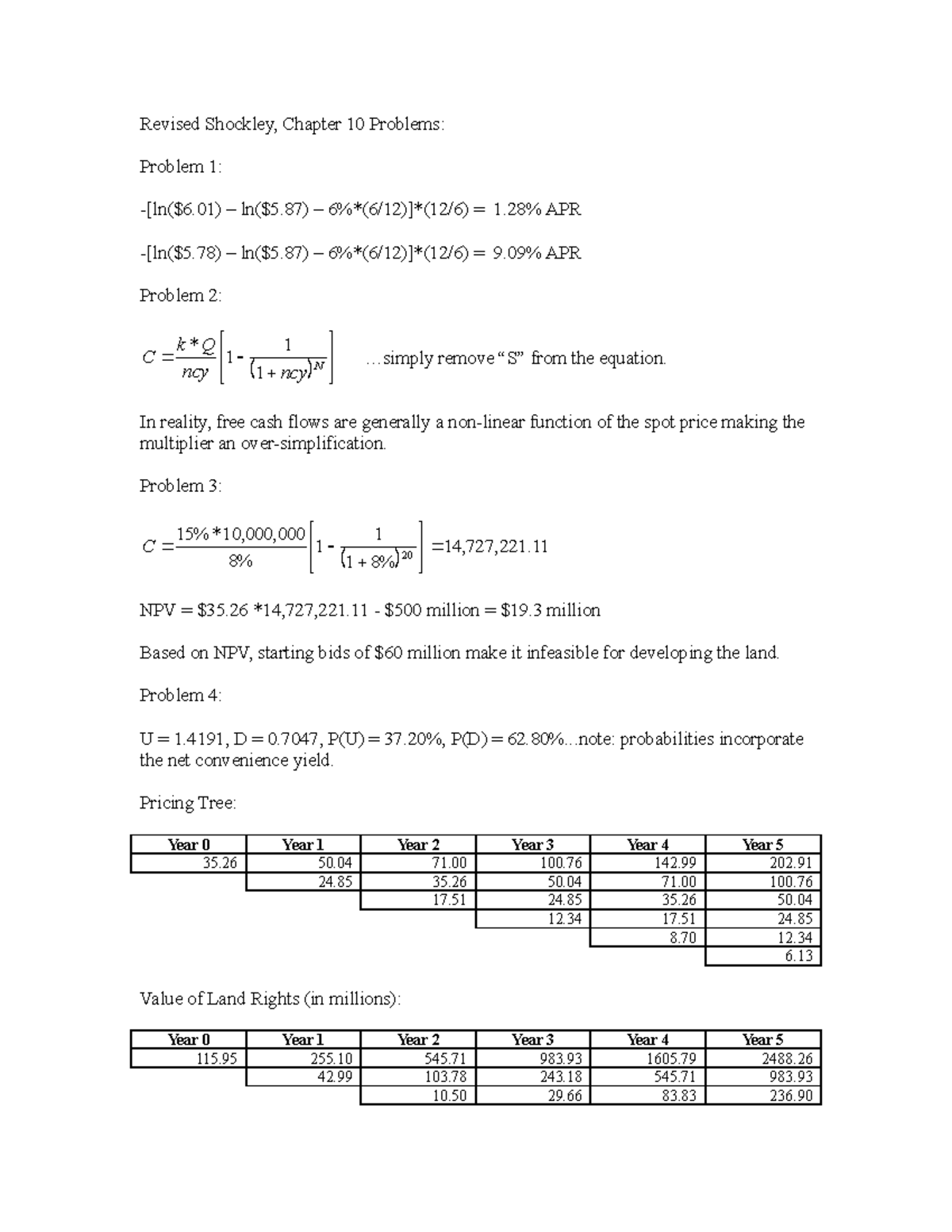 Shockanswers CH10 - ACCT A540 - Revised Shockley, Chapter 10 Problems ...