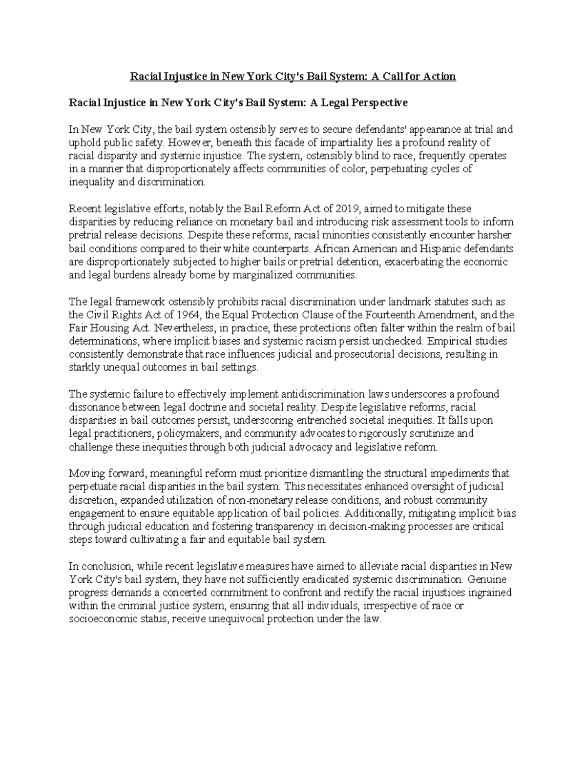 writing sample for job interviews that describes bail and racial ...
