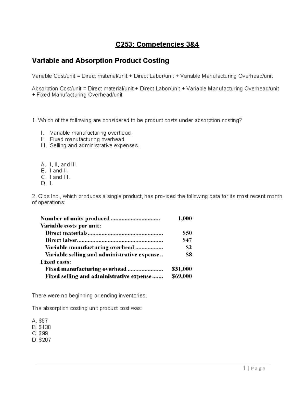 Variable.Absorptio.Traditional.ABC. Product Costing - C253 ...