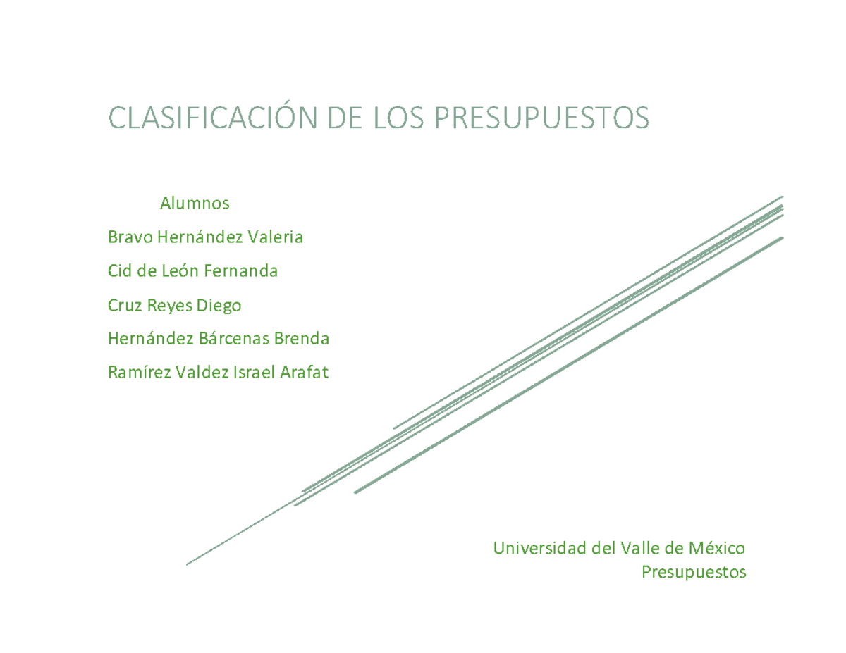 Clasificacion de presupuestos-A2 - Universidad del Valle de México Presupuestos CLASIFICACIÓN DE ...