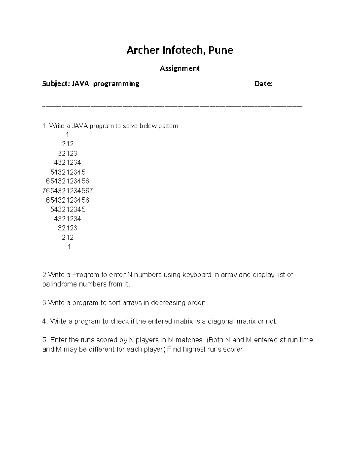 DYP JAVA Assi. - Assignment Subject: JAVA programming Date: - Studocu