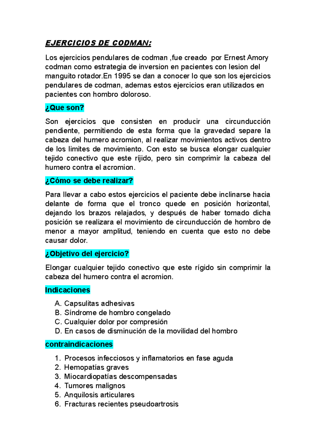 Ejercicios DE Codman - PRACTICAS - EJERCICIOS DE CODMAN: Los ejercicios ...