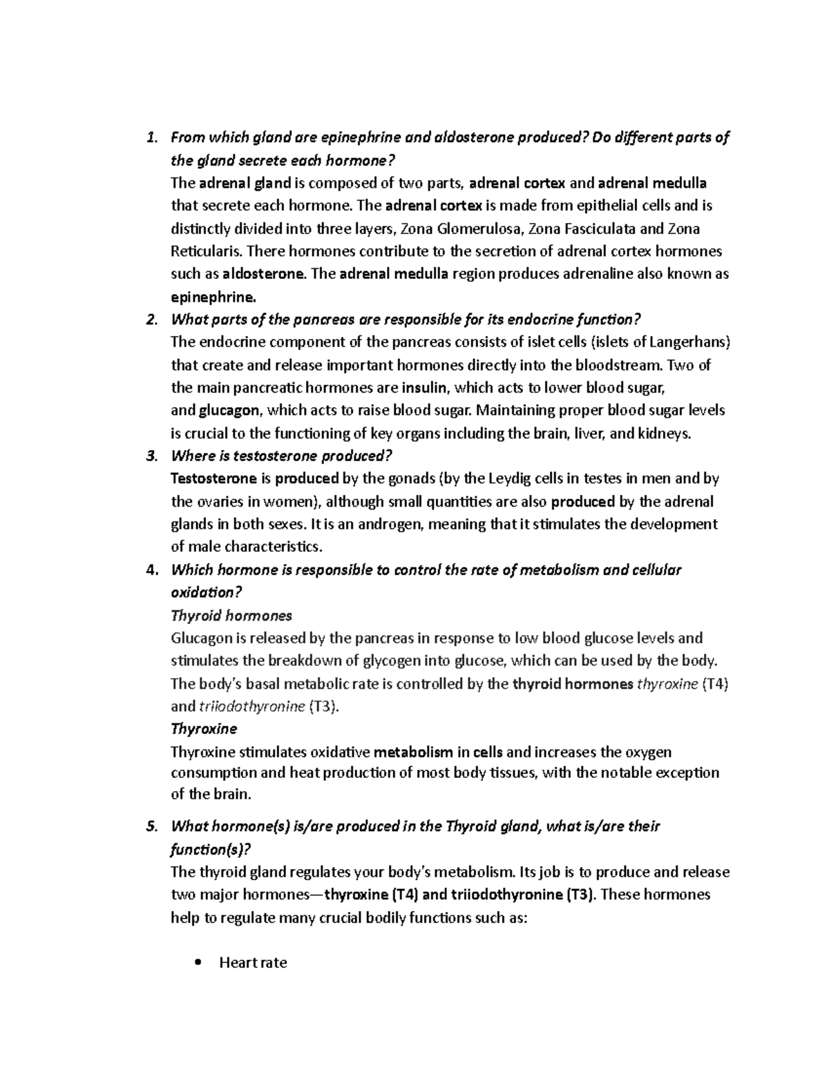 Endocrine System Sample questions - From which gland are epinephrine ...