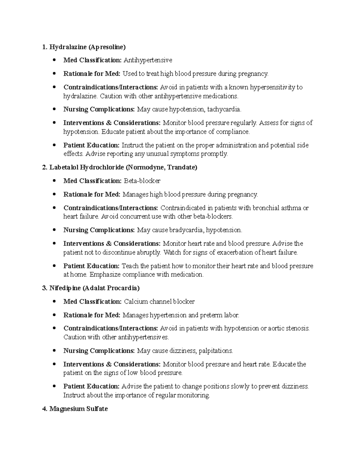 Maternal medication - Hydralazine (Apresoline) Med Classification ...