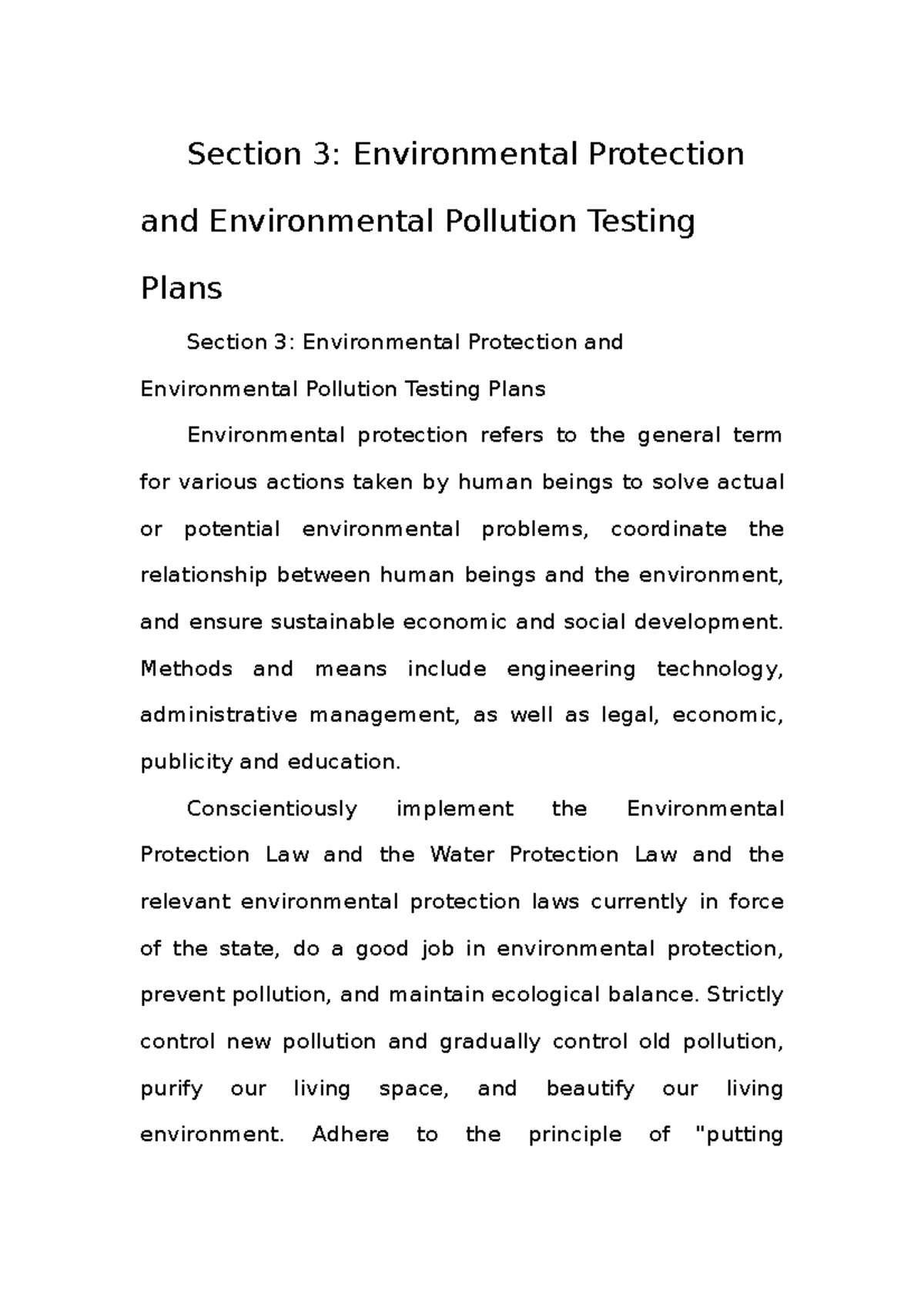 Section 3- Environmental Protection and Environmental Pollution Testing ...