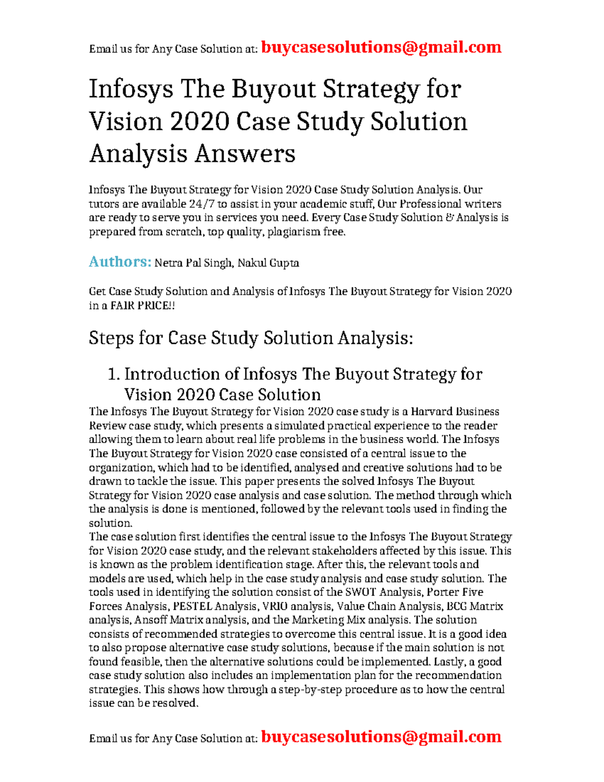 Case Solution Infosys The Buyout Strategy for Vision 2020 - Infosys The ...