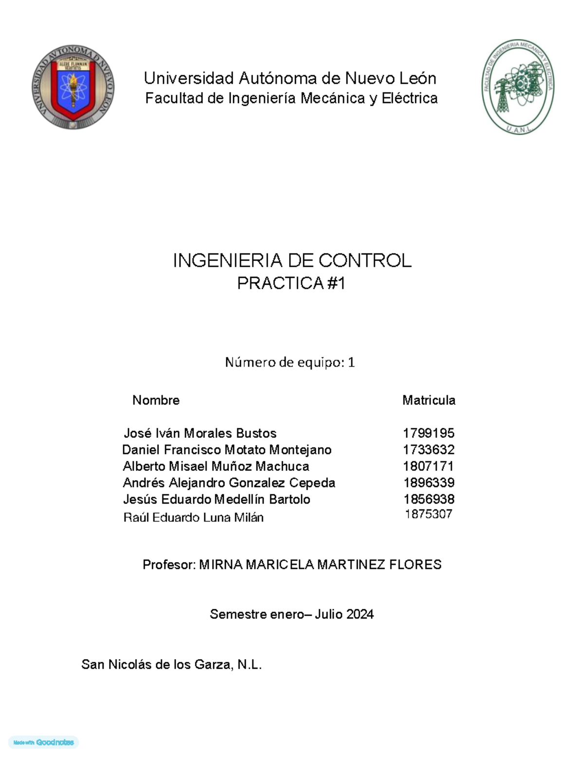 Práctica 1-Control - Practica 1 - Universidad Autónoma de Nuevo León Facultad de Ingeniería ...