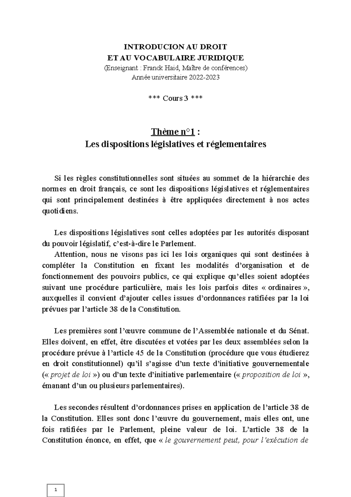 Introduction au droit 2022-2023 (Cours 3) - INTRODUCION AU DROIT ET AU VOCABULAIRE JURIDIQUE ...