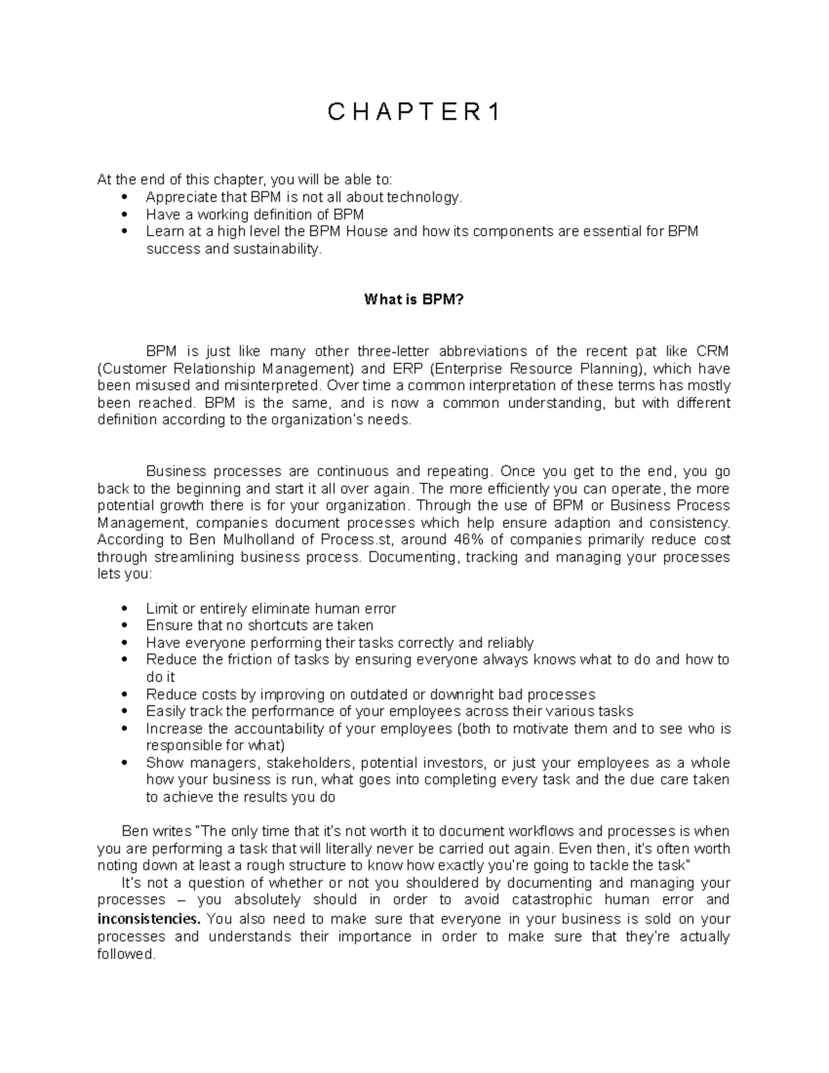 C H A P T E R 1 BPM - Learning Materials - C H A P T E R 1 At the end ...